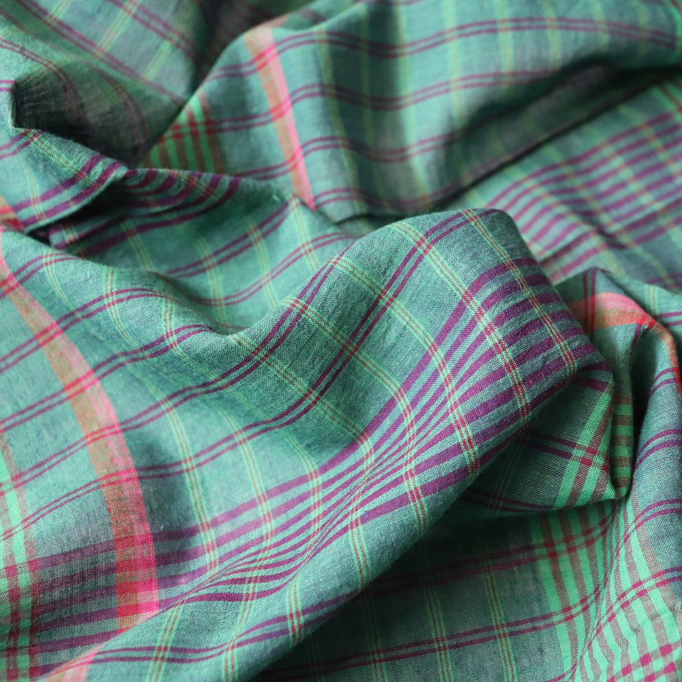 Jade Check Handloom Cotton Fabric – Loom and Stars
