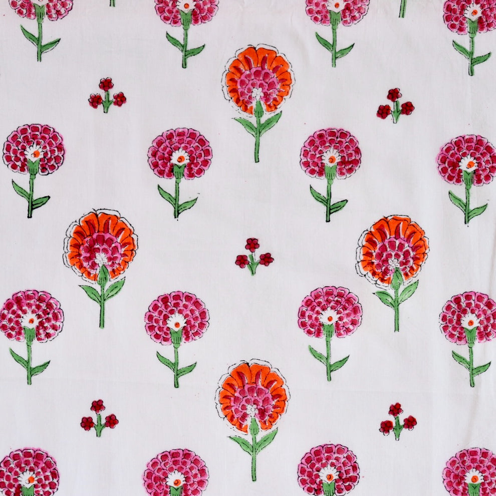 Marigold Floral Hand Block Print Cotton Fabric – Loom and Stars