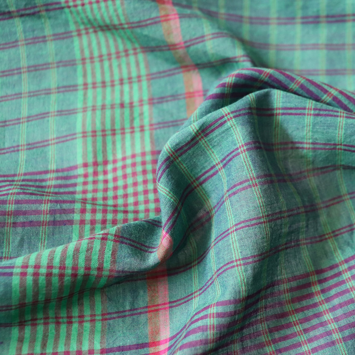 Jade Check Handloom Cotton Fabric – Loom and Stars