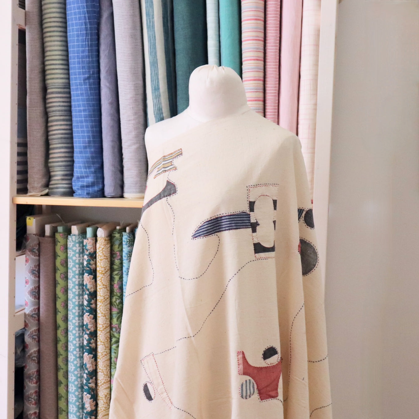 Collage Hand Embroidered Handloom Cotton — 2 Yard Panel – Loom and Stars