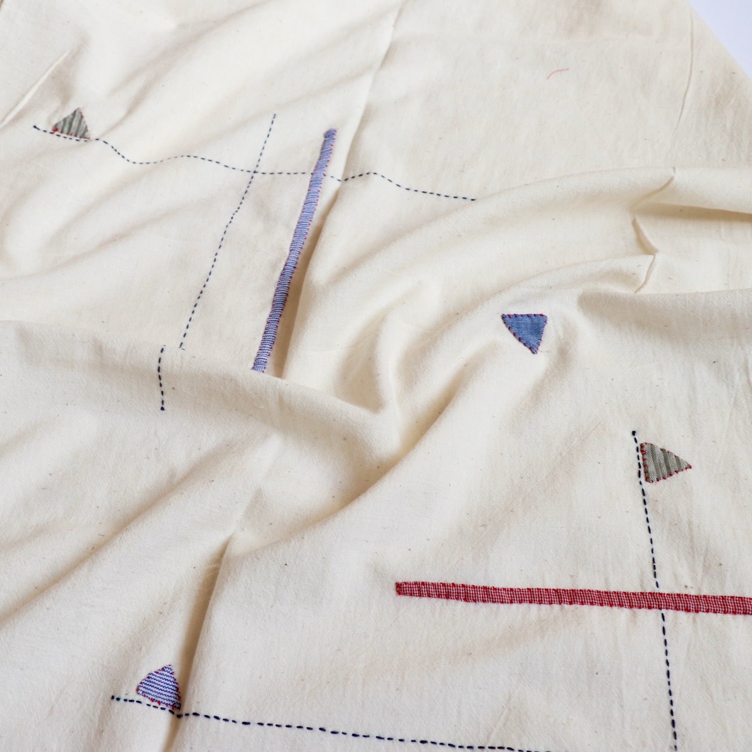 Linear Hand Embroidered Handloom Cotton — 1 Yard Panel – Loom and Stars