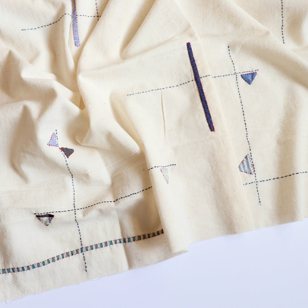 Linear Hand Embroidered Handloom Cotton — 1 Yard Panel – Loom and Stars