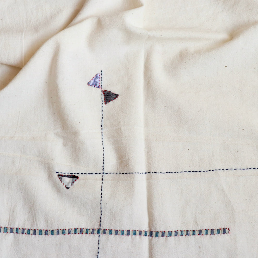 Linear Hand Embroidered Handloom Cotton — 1 Yard Panel – Loom and Stars